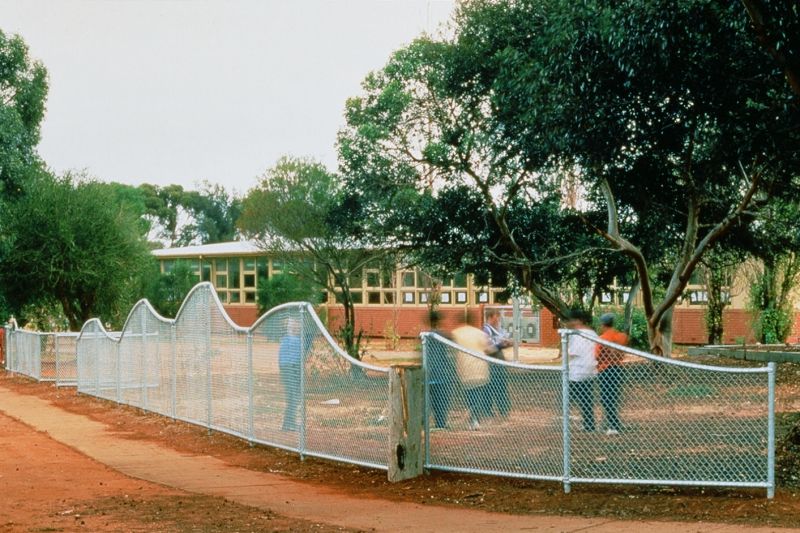 Swallowcliffe Schools: Corner fence, Margaret Worth with artist ...